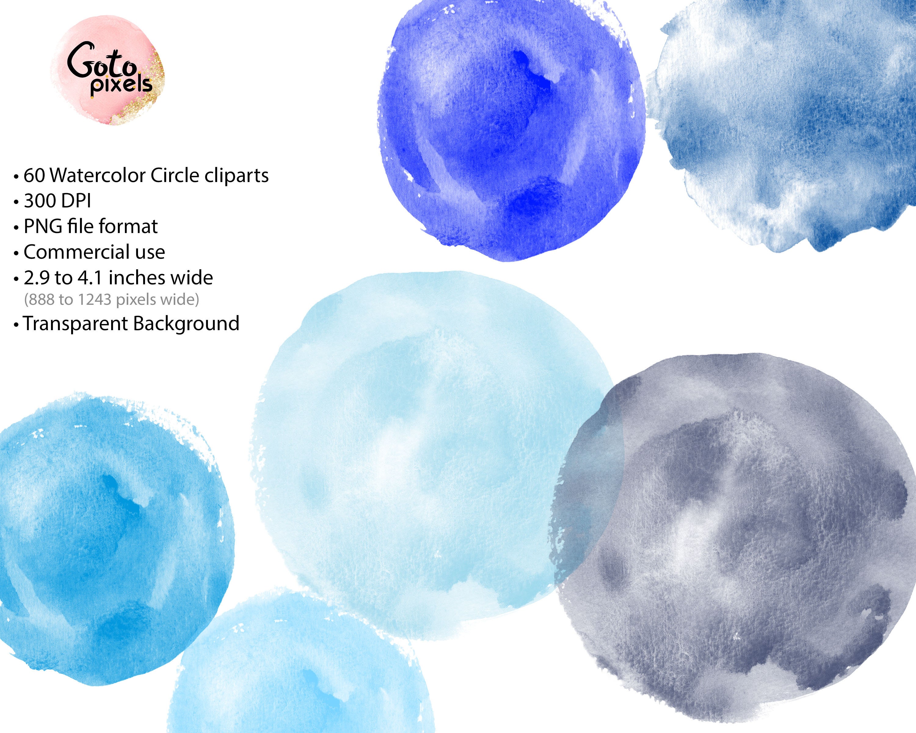 Blue Watercolor Circle Clipart Watercolor Circles for Logo - Etsy