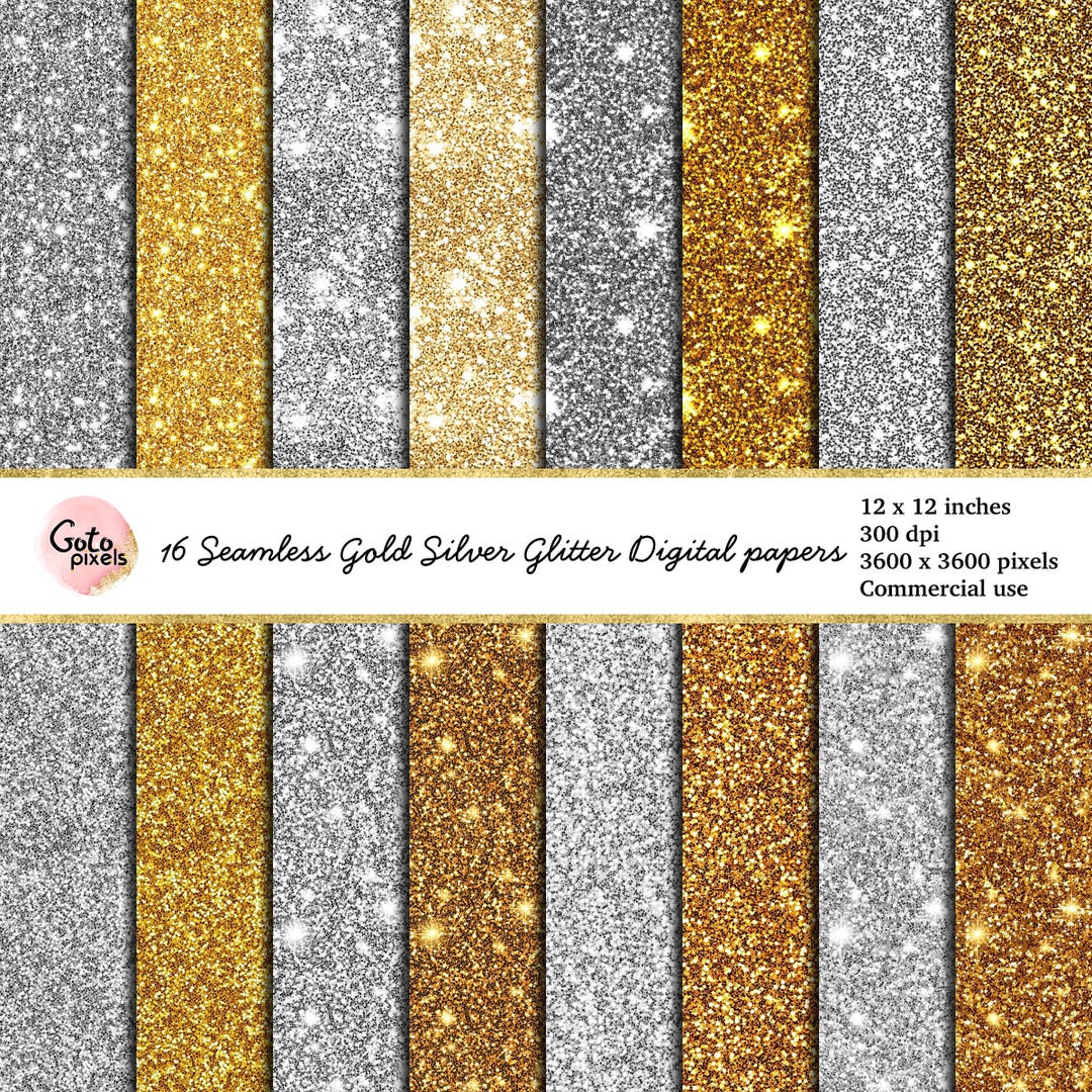 Gold Glitter Digital Paper, Seamless Gold and Silver Glitter Pattern ...