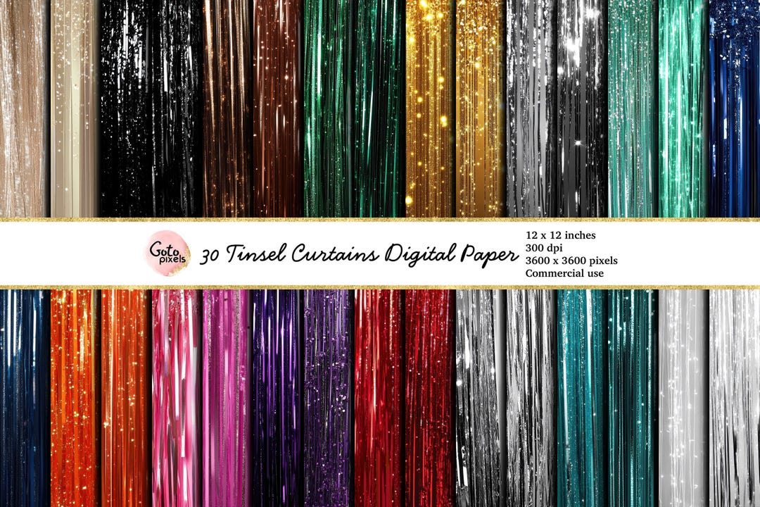 Tinsel Curtains Digital Paper, Sparkle and Shimmer Party Backgrounds ...