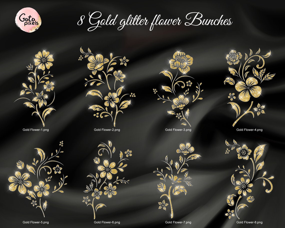 Gold Flowers Clipart Golden Floral Clip Art Gold Foil | Etsy