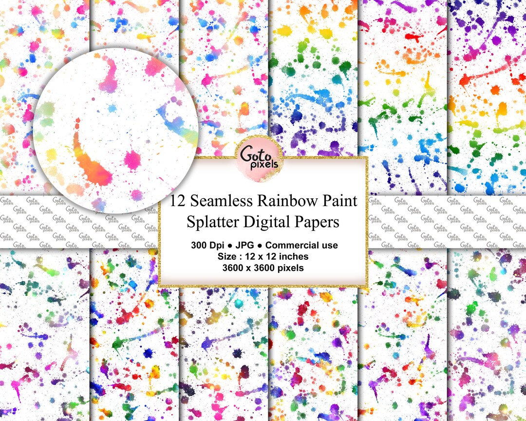 Rainbow Paint Splatter on White Digital Papers,seamless Printable ...