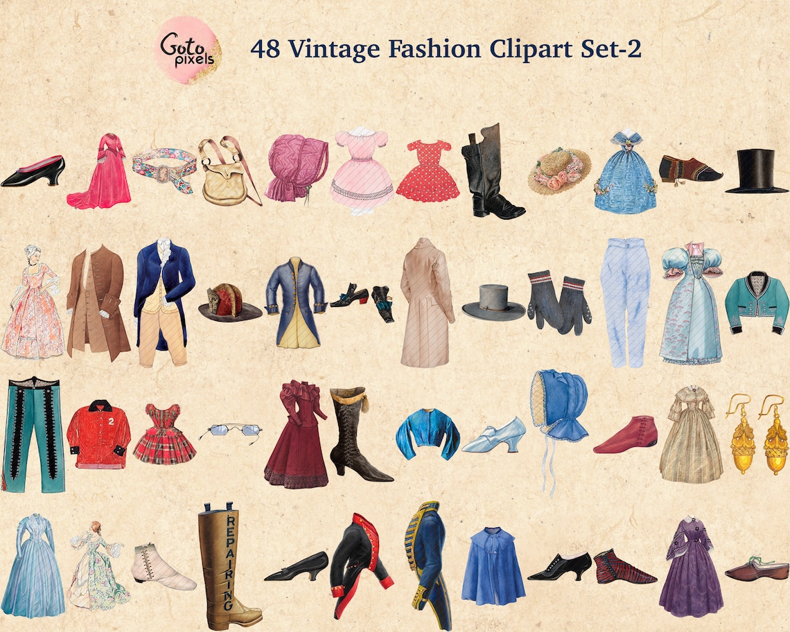 48 Vintage Fashion Illustrations Clipart Set 2 Vintage - Etsy
