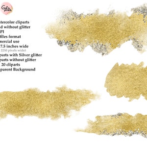 Gold Watercolor Brush Strokes, Gold Watercolor Clipart, Splash Clipart ...