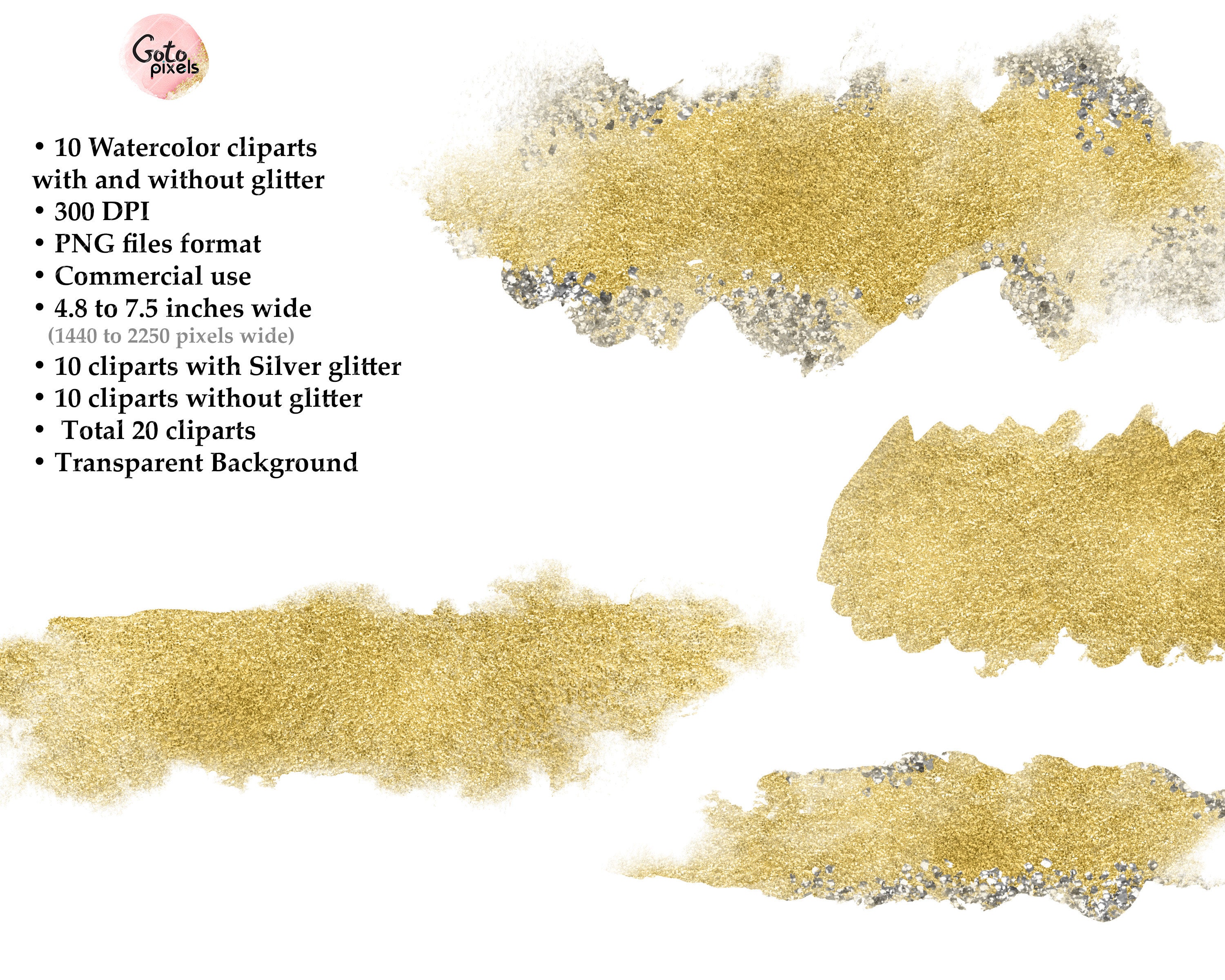 Gold Watercolor Brush Strokes Gold Watercolor Clipart Splash - Etsy