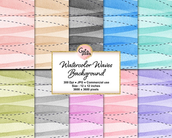 Watercolor stripes digital paper Waves pattern Hand painted Watercolor ...