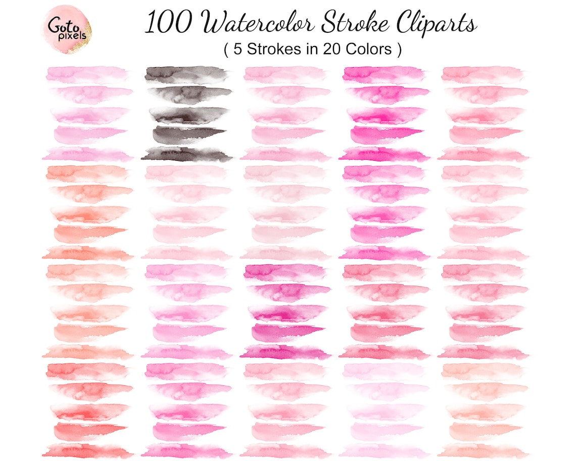 Pink Watercolor Brush Strokes Clipart Pink and Gold - Etsy