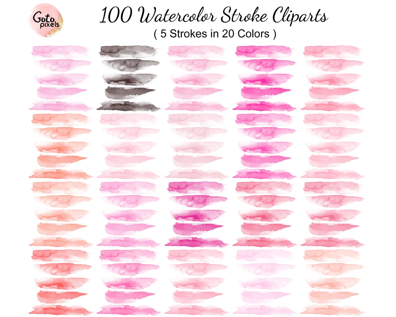 Pink Watercolor Brush Strokes Clipart Pink and gold | Etsy