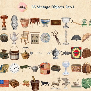 54 Old Things Clip Art - Vintage Antique Objects and Overlays in Png ...