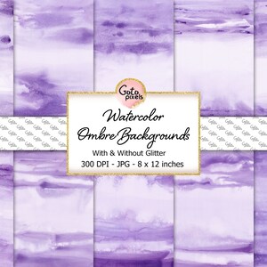 Purple Watercolor Ombre Digital Paper, Digital Paper Watercolour, Hand ...