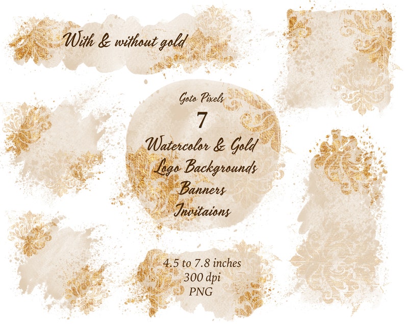 Beige Watercolor Splash With Gold Damask Beige Watercolor - Etsy
