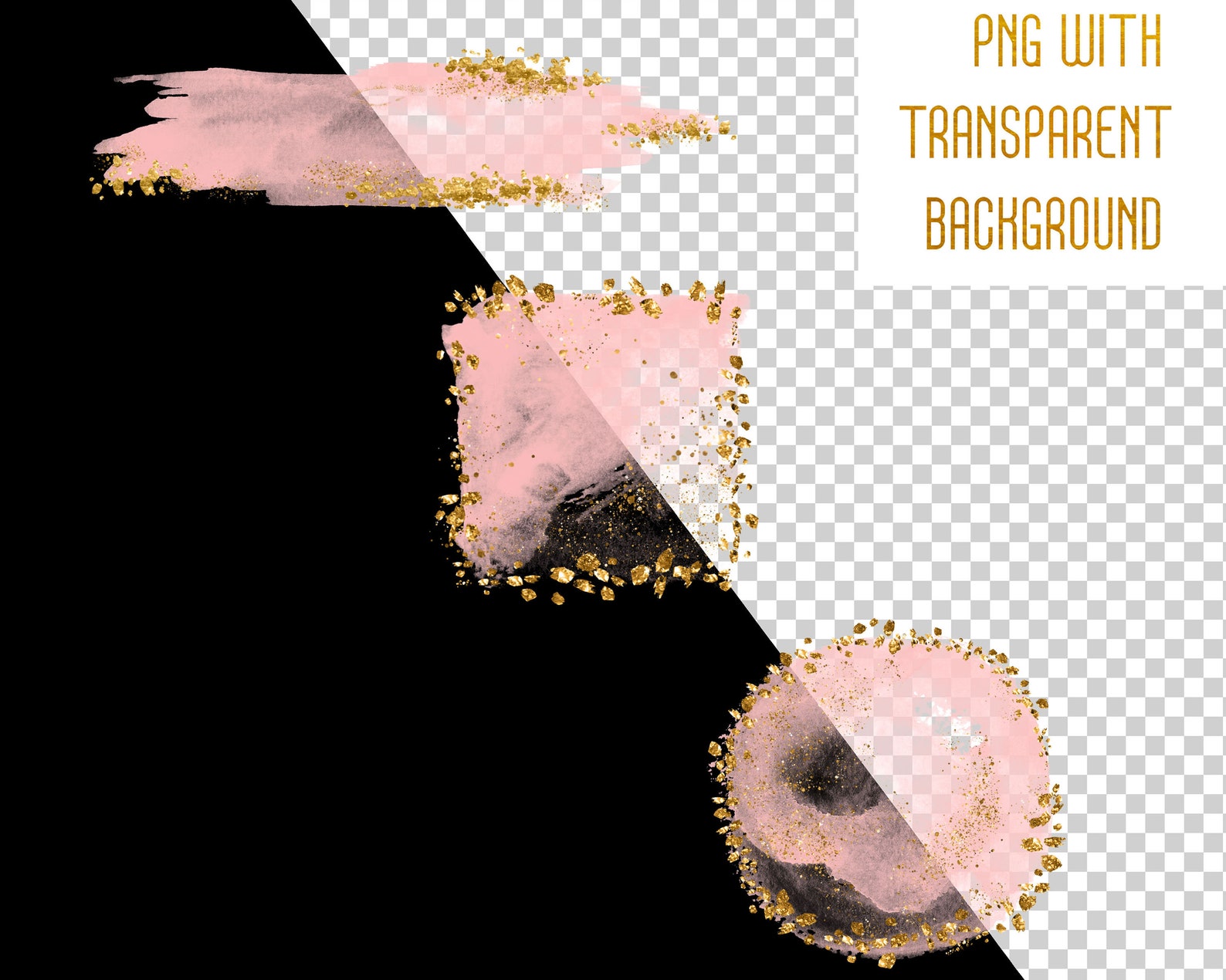 Pink Watercolor Brush Strokes Gold Confetti Gold Design | Etsy