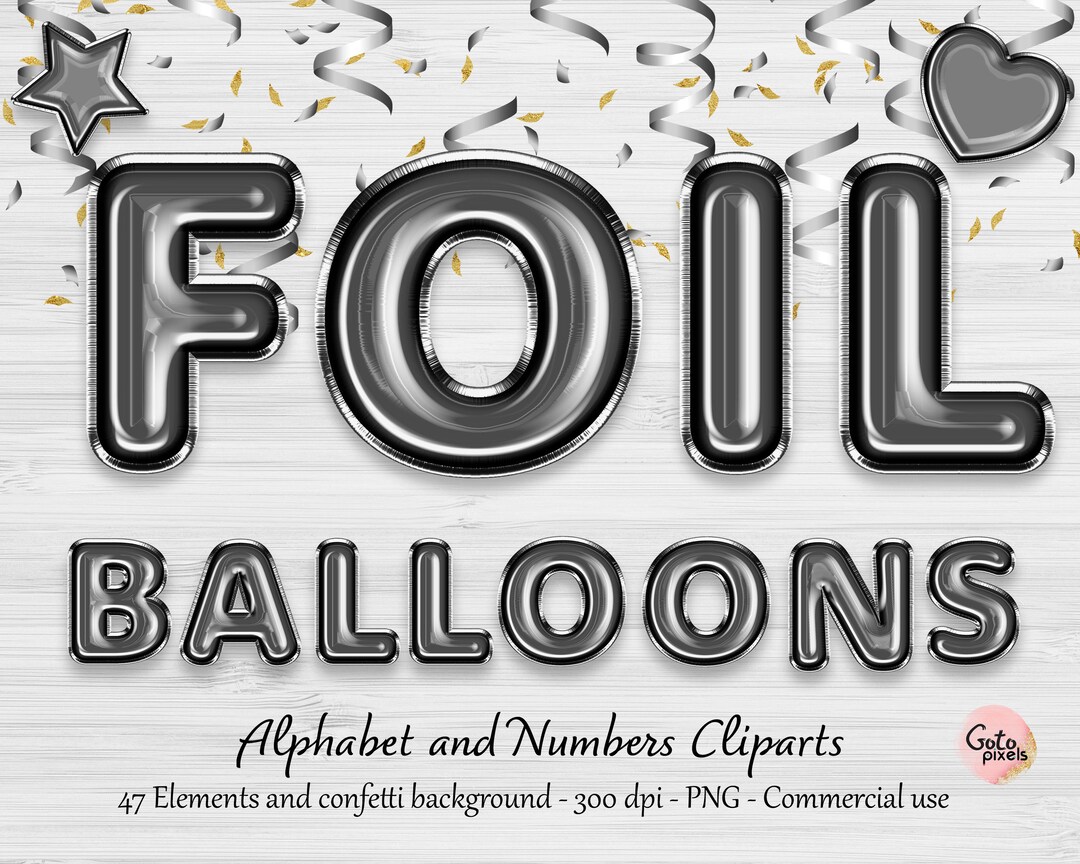 Black Foil Balloon Alphabet Clip Art Digital Instant - Etsy