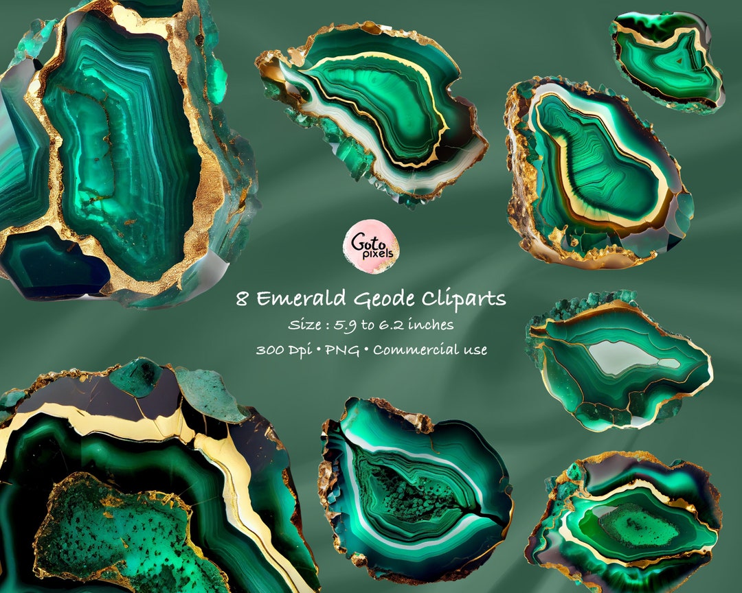 Emerald Geode Slices Clipart, Agate Slice Clipart, Stone Slice Clipart ...