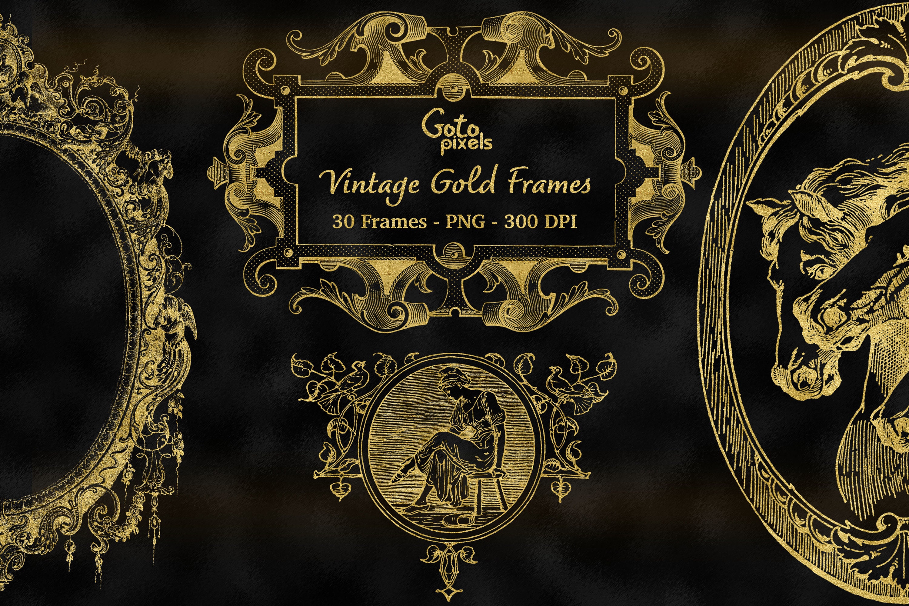 Old Gold Frames Clipart Vintage Antique Ornamental Frames | Etsy