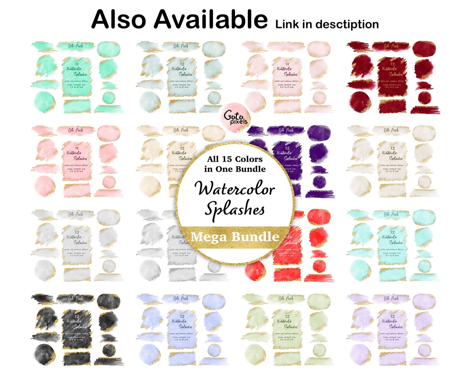 Purple Watercolor Glitter Clipart: Splashes & Splotches (digital PNG ...