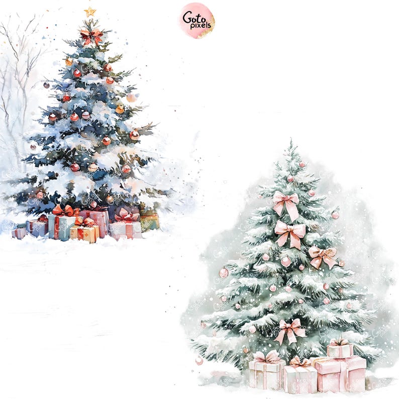 Watercolor Christmas Tree Clipart: Winter PNG Set (digital Download) - Etsy