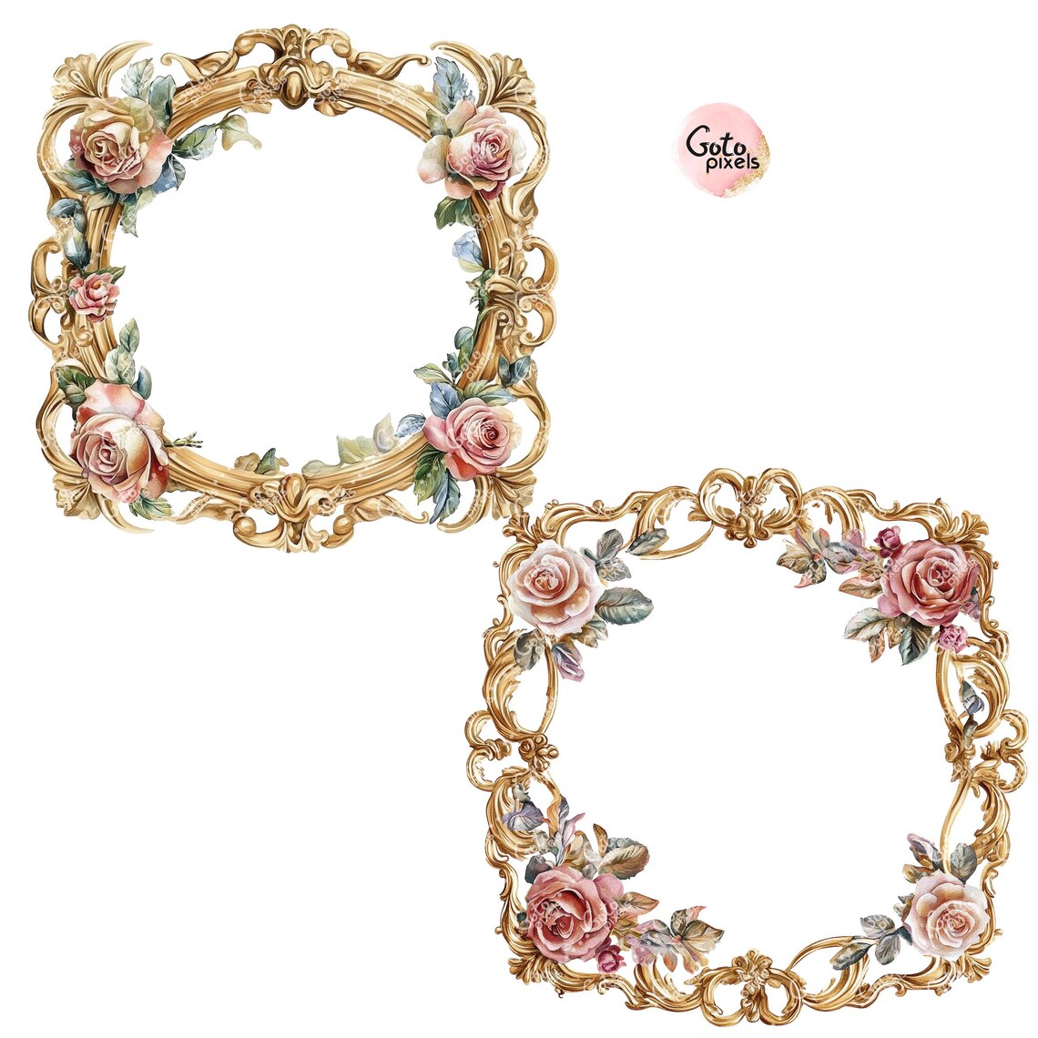Rococo Pink Gold Frame: Baroque Border PNG Clipart (digital Download ...