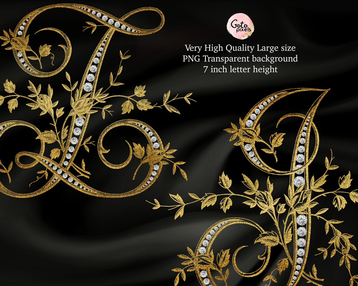 Gold Monogram Alphabet With White Diamond PNG Clipart Silver | Etsy