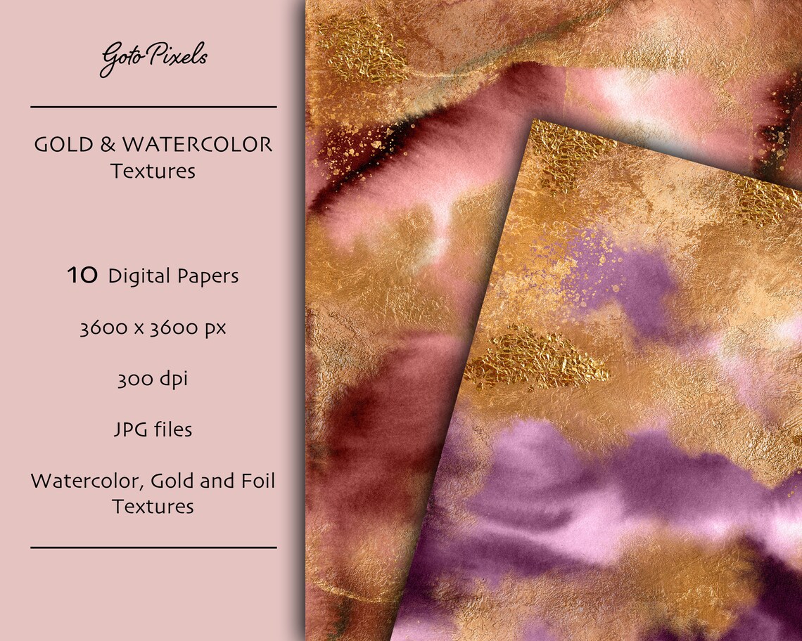 Burgundy Digital Papers With Gold Foil Watercolor Digital | Etsy
