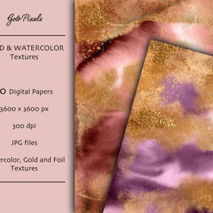 Burgundy Digital Papers With Gold Foil, Watercolor Digital Paper ...