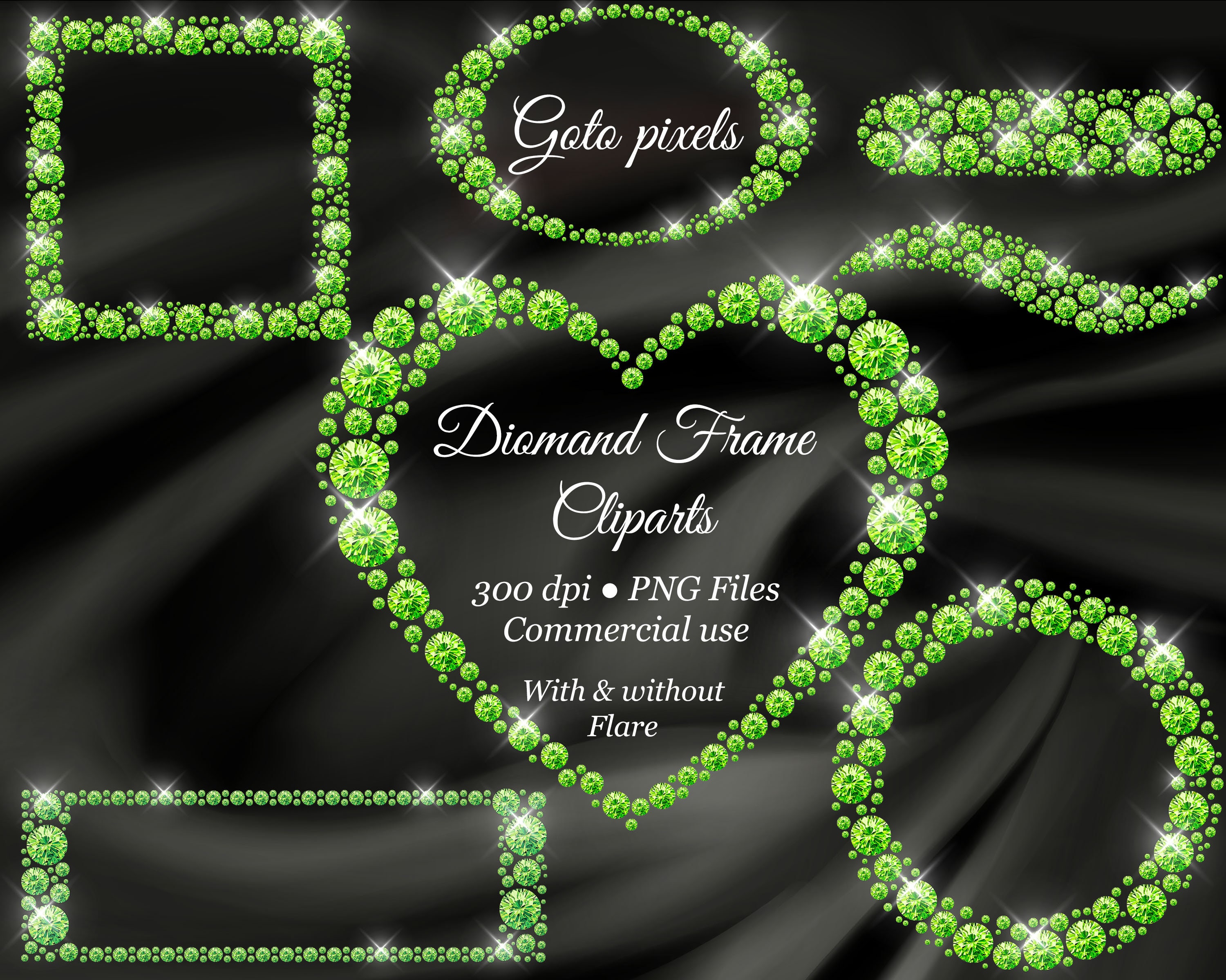 Emerald Diamond Frame Clipart Green Diamond Borders Overlay | Etsy
