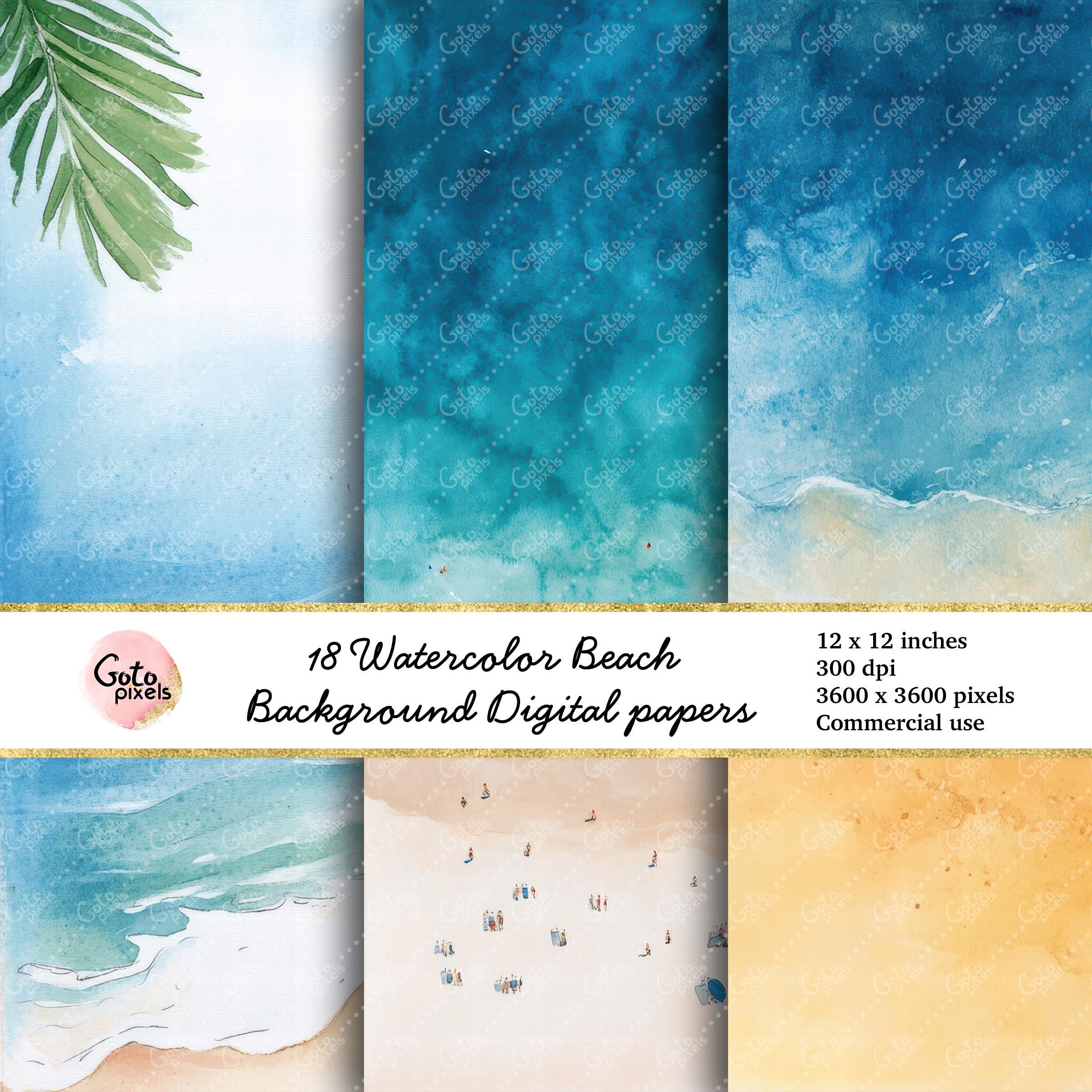 Watercolor Beach Digital Paper, Printable Summer Background, Watercolor ...