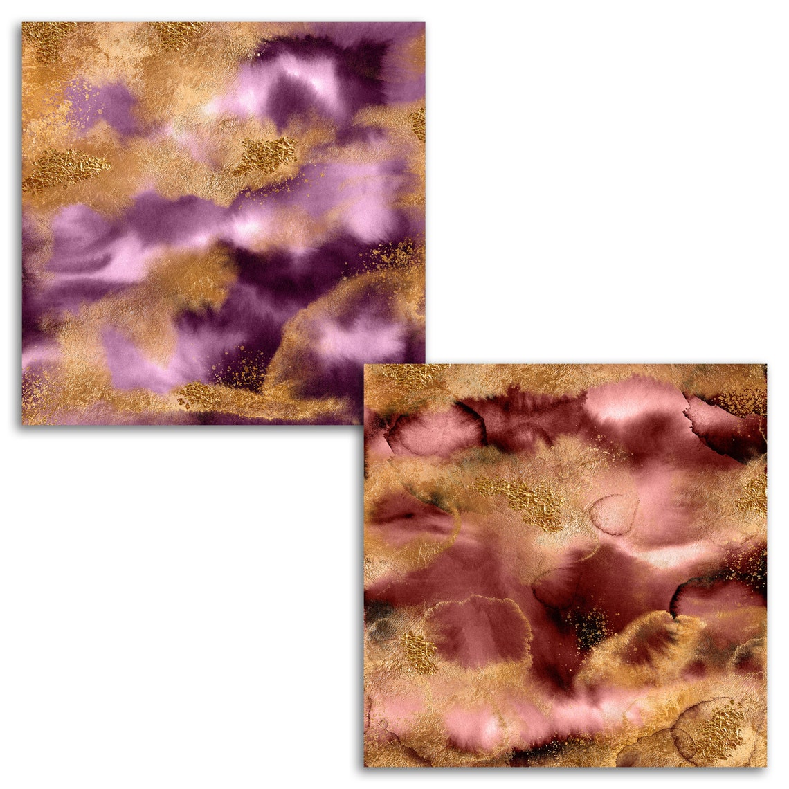 Burgundy Digital Papers With Gold Foil Watercolor Digital | Etsy