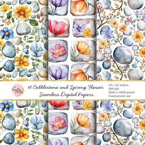 Cobblestone Textures Digital Paper, Seamless Cobblestone With Spring ...