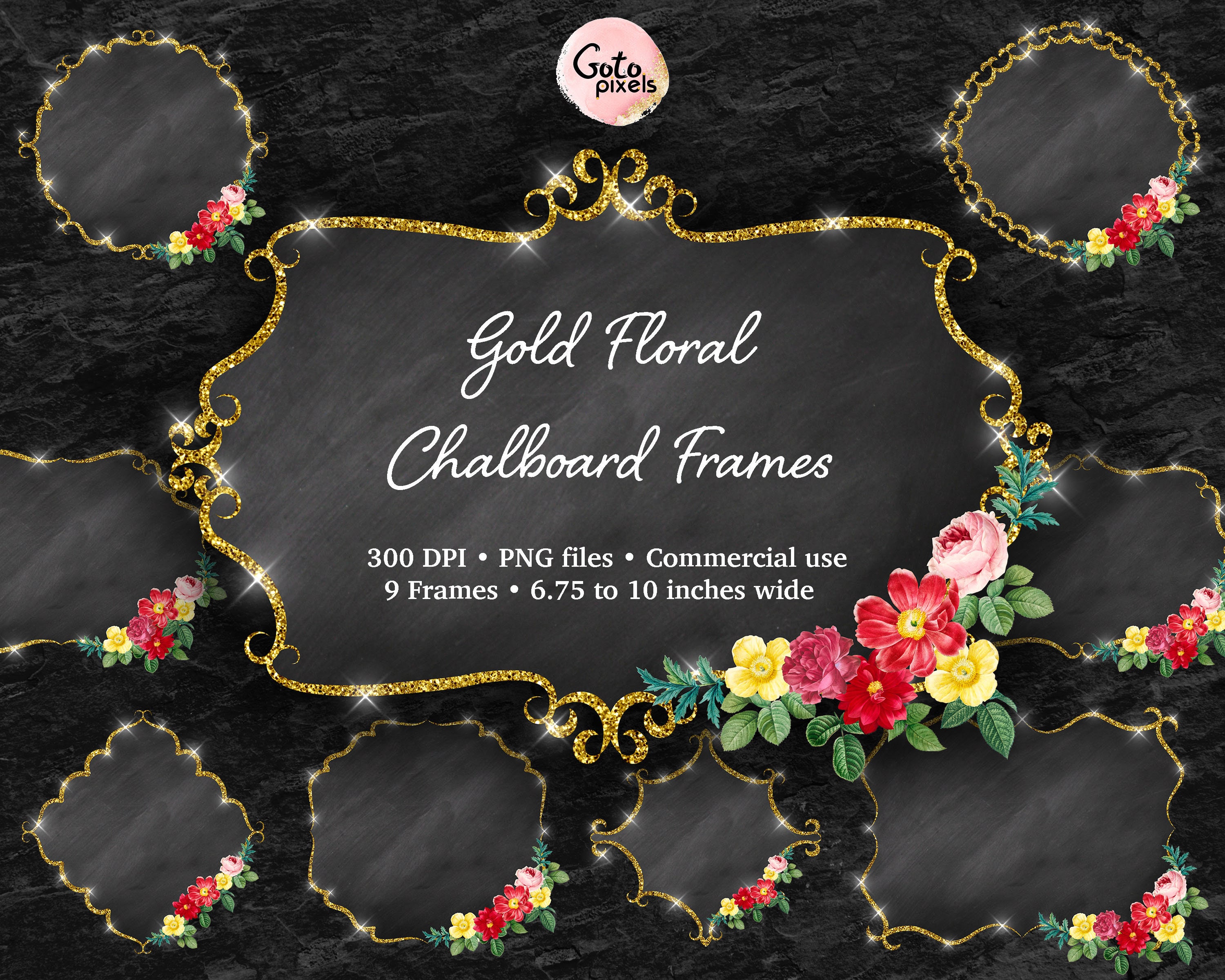 Floral Chalkboard Frames Clipart Floral Wedding Frames - Etsy