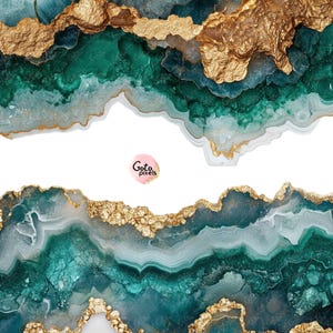 Seamless Emerald and Gold Agate Borders, Agate Geode Clip Art, Seamless ...