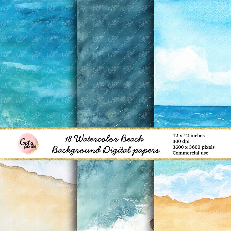 Watercolor Beach Digital Paper, Printable Summer Background, Watercolor ...
