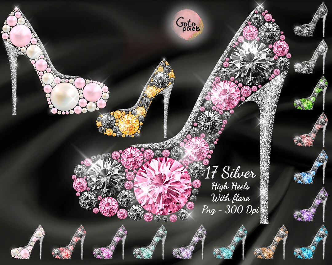 Diamond Shoe With Silver Digital File Diamond High Heels Png Digital ...