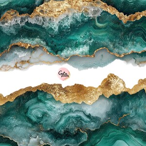Seamless Emerald and Gold Agate Borders, Agate Geode Clip Art, Seamless ...