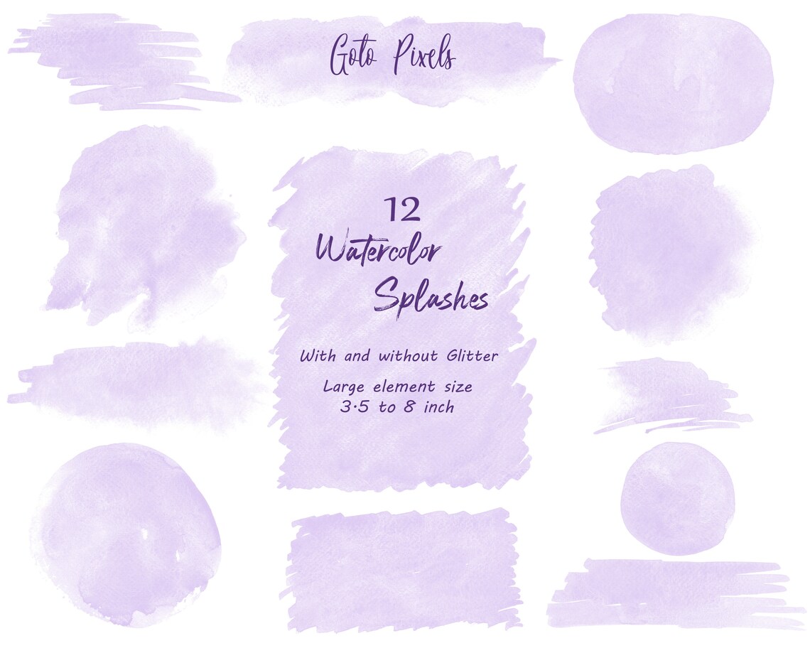 Purple Watercolor Glitter Clipart Splashes and Splotches - Etsy