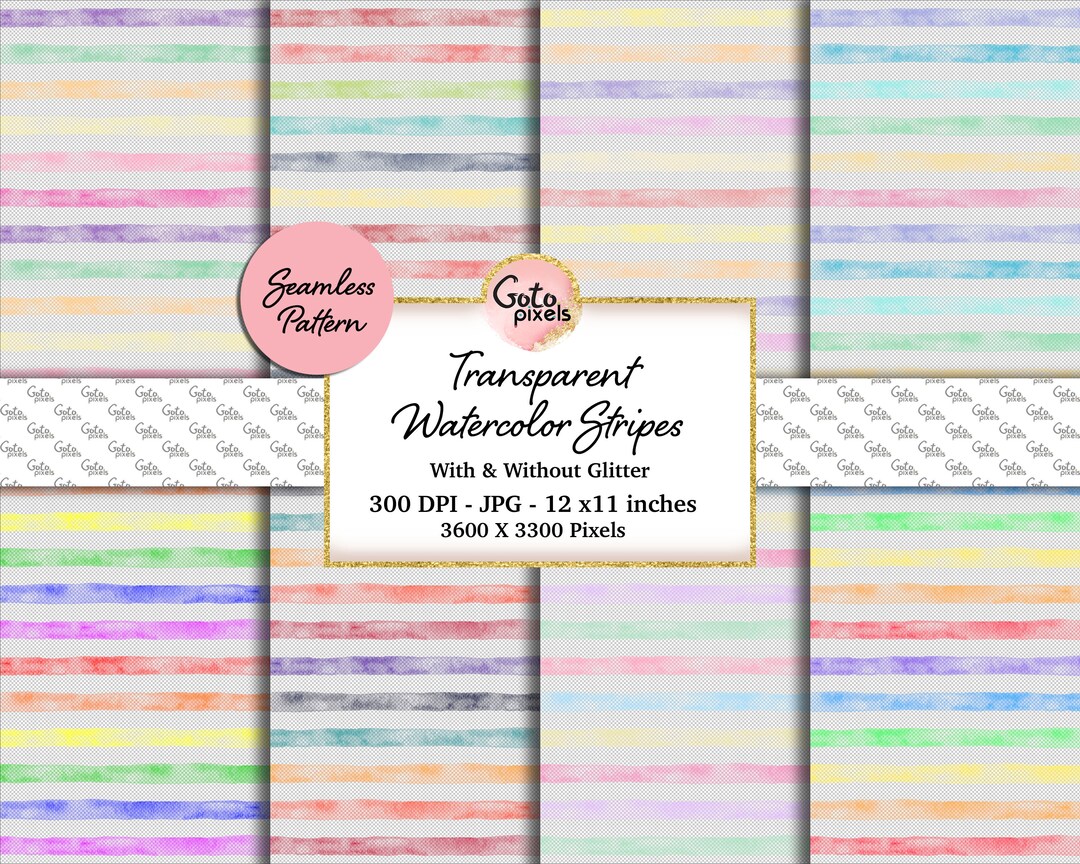 Watercolor Stripes Seamless Pattern, Rainbow Watercolor Stripes Digital ...