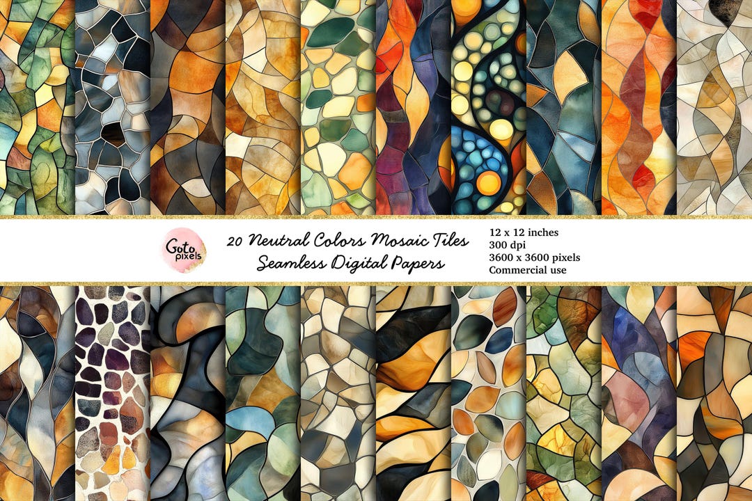 Earth Tone Mosaic Texture Digital Paper, Cream Decorative Paper, Beige ...