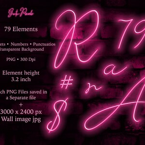 Neon Letters Clipart, Pink Neon Alphabet Clipart, Digital Neon Font ...