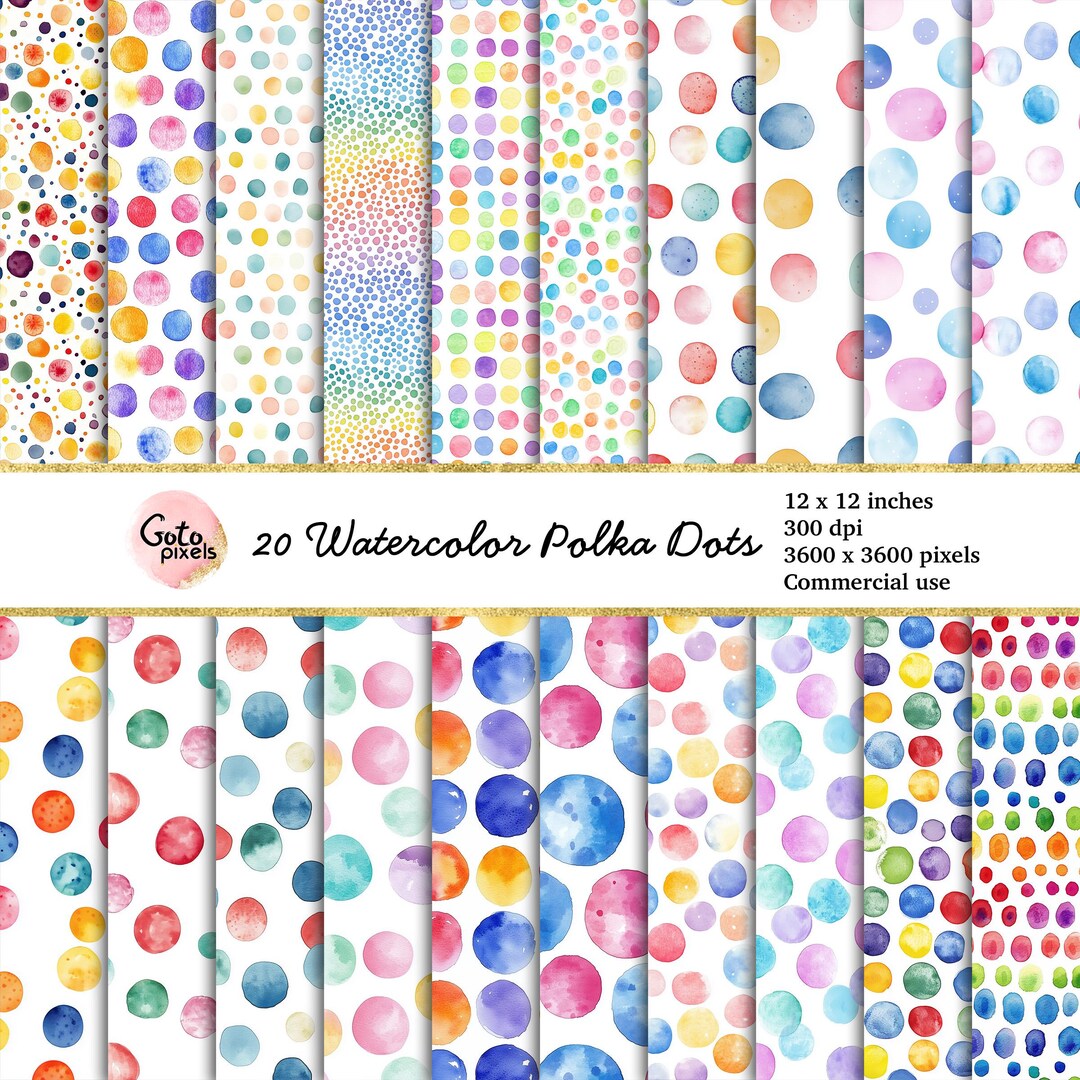20 Watercolor Polka Dot Digital Paper, Coloful Polka Dots Pattern ...