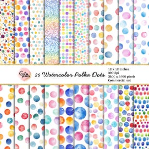 20 Watercolor Polka Dot Digital Paper, Coloful Polka Dots Pattern ...