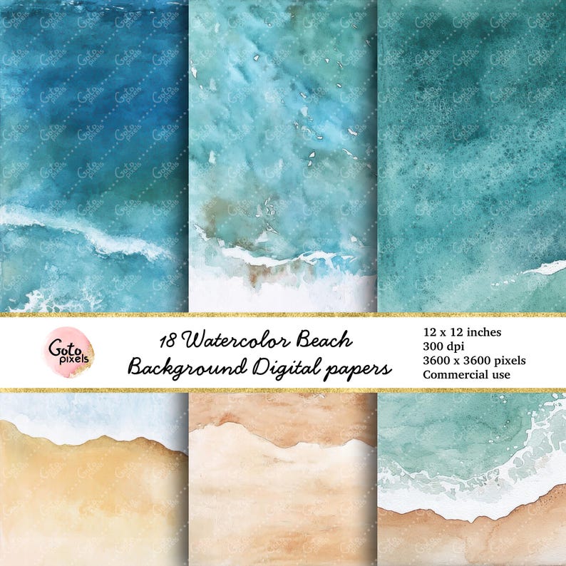 Watercolor Beach Digital Paper, Printable Summer Background, Watercolor ...