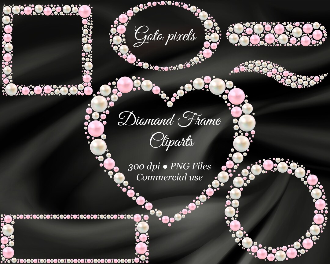 Pink Pearl Frame Clipart, White Pearl Borders Overlay, Glitter Gems ...