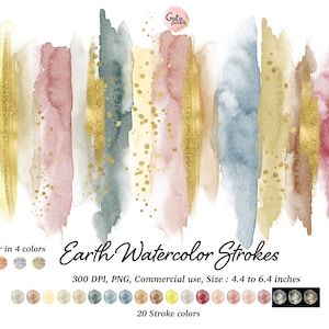 Earth Watercolor Brush Strokes Clipart, Earth and Gold Watercolor ...