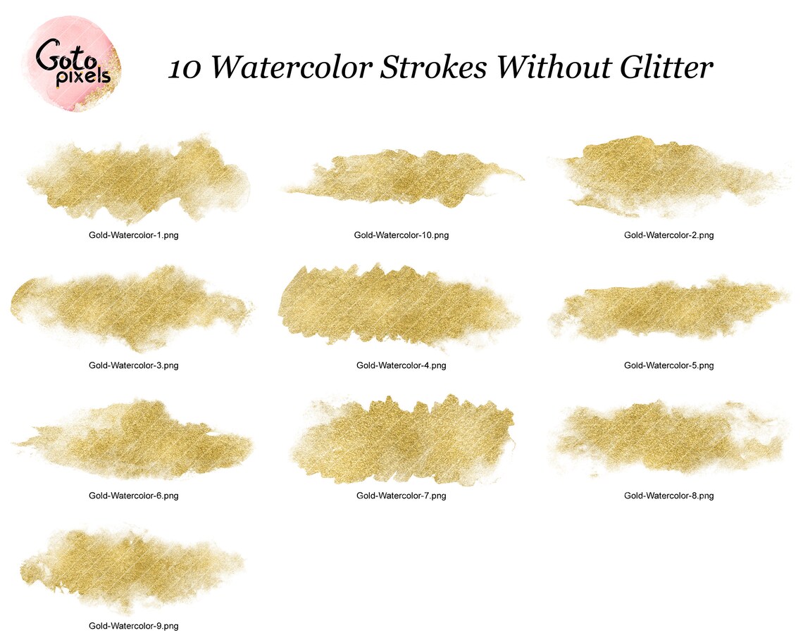 Gold Watercolor Brush Strokes Gold Watercolor Clipart Splash - Etsy