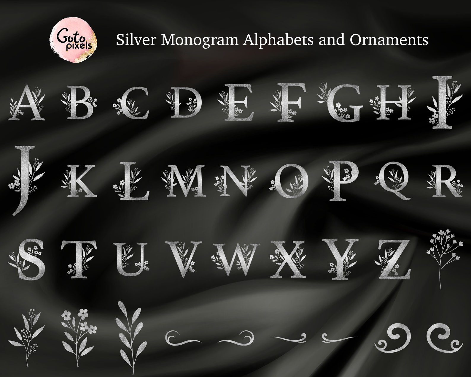 Silver Monogram Alphabet Clipart Silver Font Wedding | Etsy