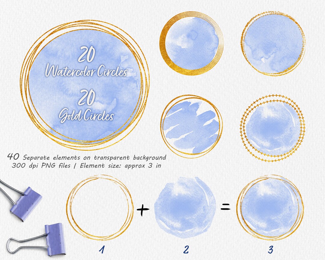 Gold Circles With Blue Watercolor, Watercolor Circles for Logo, Gold ...