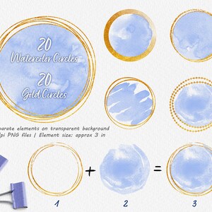 Gold Circles With Blue Watercolor, Watercolor Circles for Logo, Gold ...