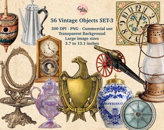 55 Old Things Clip Art Vintage Antique Objects and Overlays | Etsy