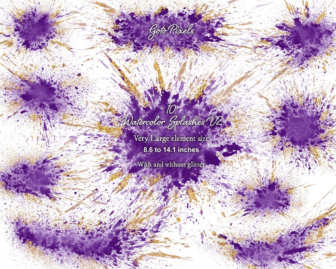 Purple Watercolor Glitter Clipart: Splashes & Splotches (PNG Digital ...