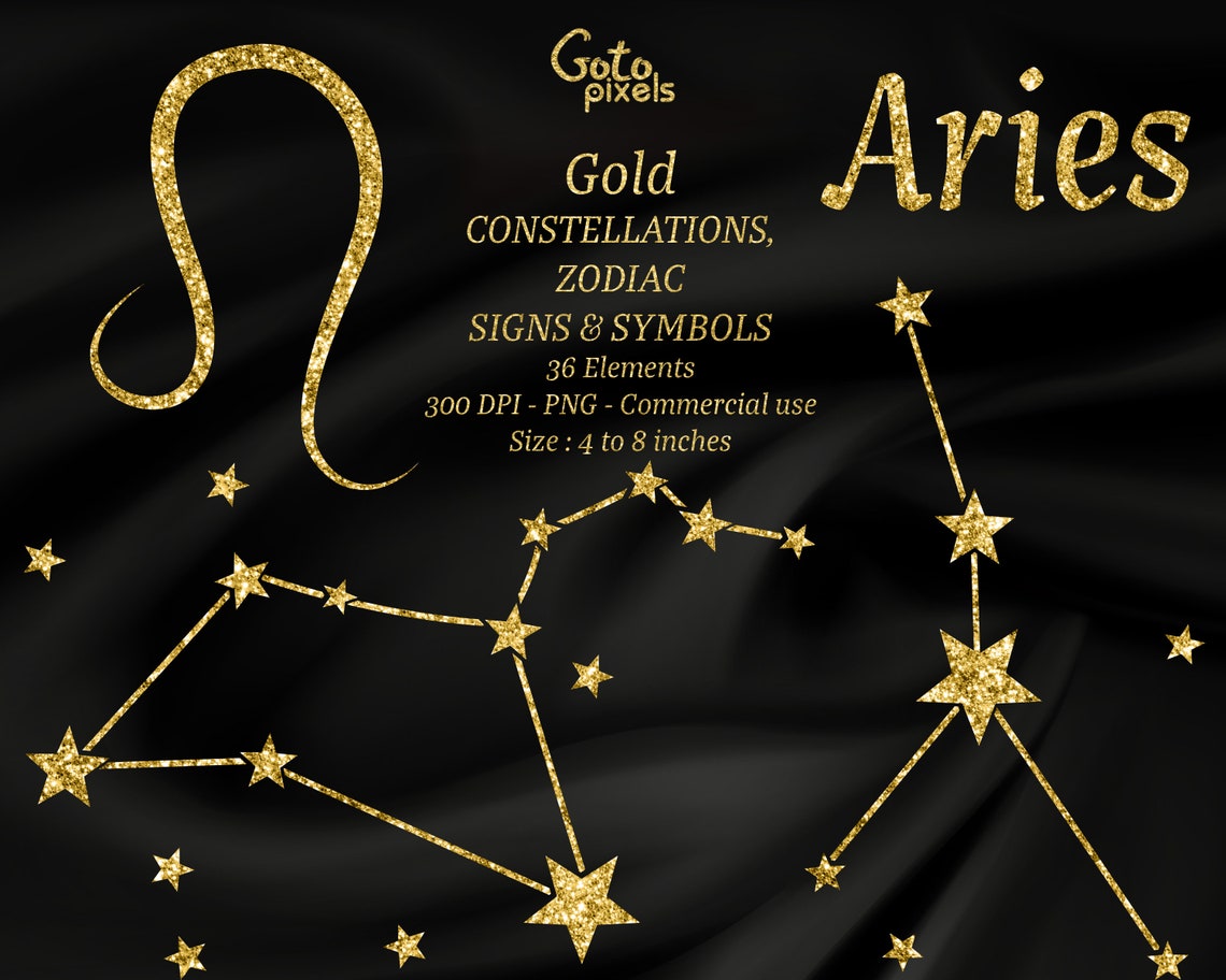Gold Glitter Zodiac Constellations Clipart: Celestial PNG (digital ...