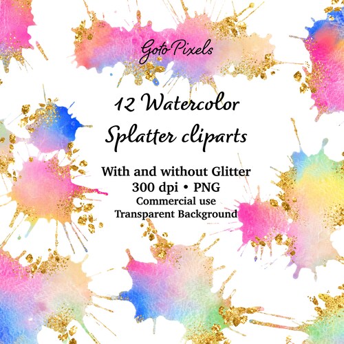 Rainbow Watercolor Splatter Clipart Splashes and Splotches - Etsy